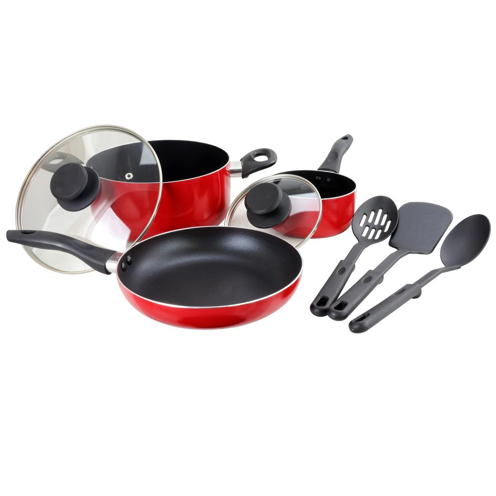 Gibson Home Palmer 8pc Cookware Set in Red