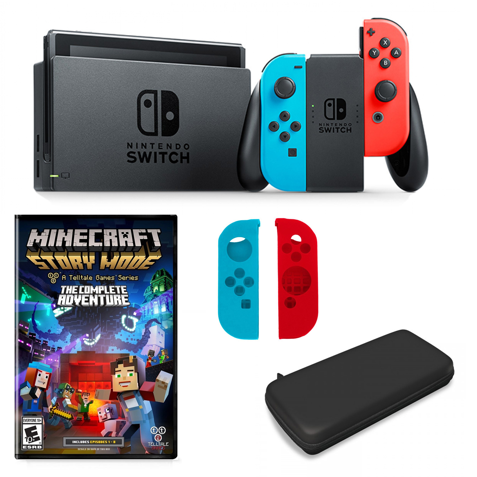 Nintendo Switch in Neon with Minecraft Adventure Game and Accessories