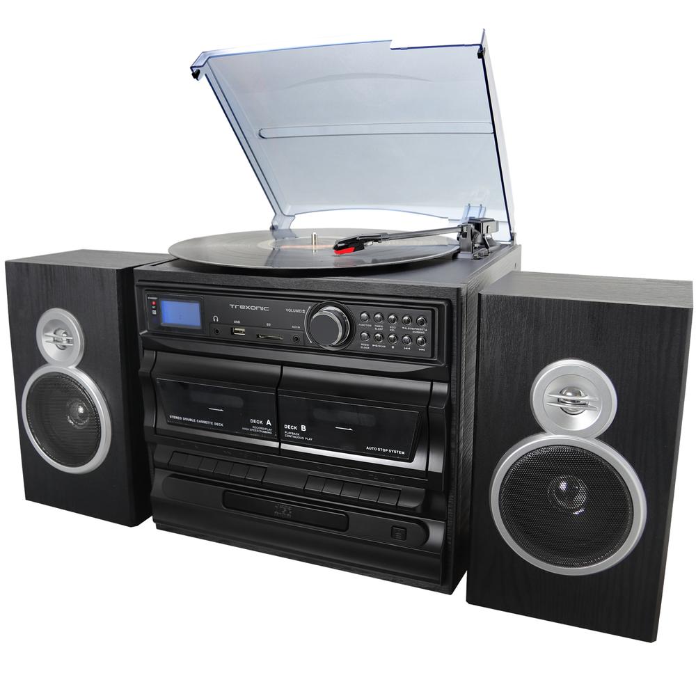 Trexonic 970104741M 3-Speed Turntable With CD Player, Dual Cassette ...
