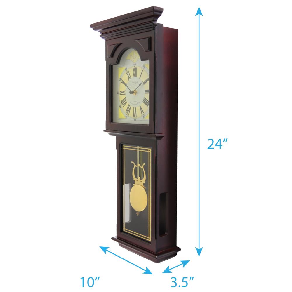 Bedford Clock Collection Redwood Wall Clock with Pendulum and Chimes
