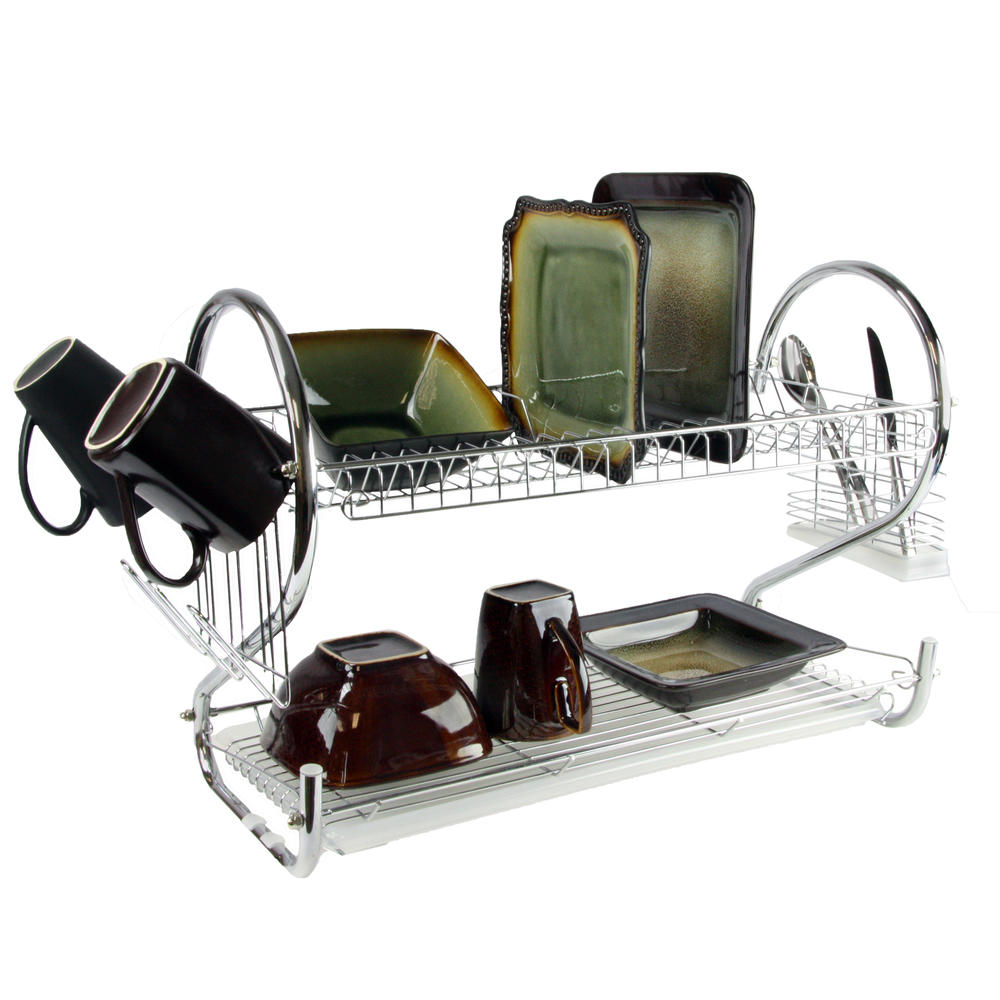 MegaChef 16 Inch Two Shelf Dish Rack with Easily Removable Draining ...
