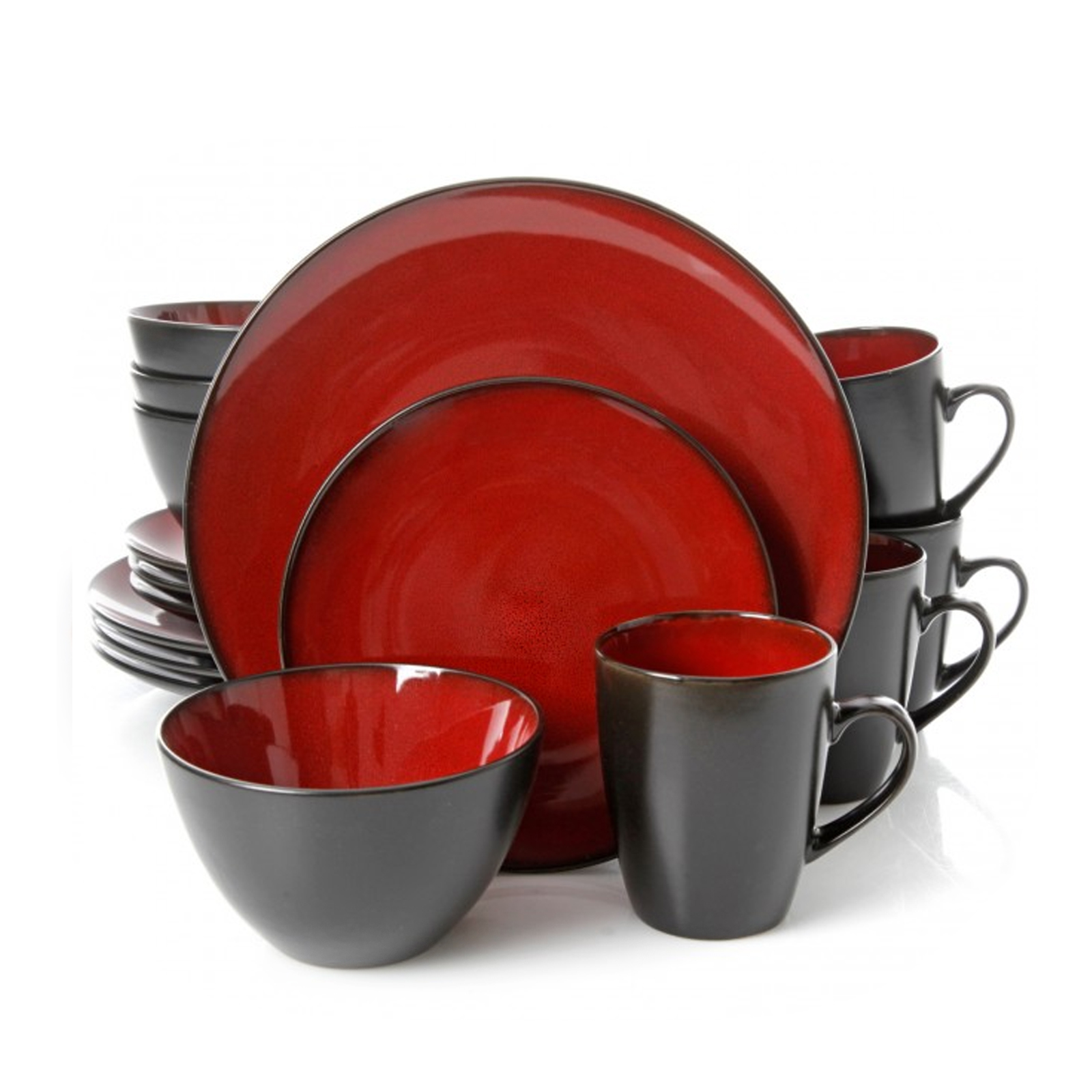 Gibson Soho Lounge Round 16 Piece Dinnerware Set, Burgundy