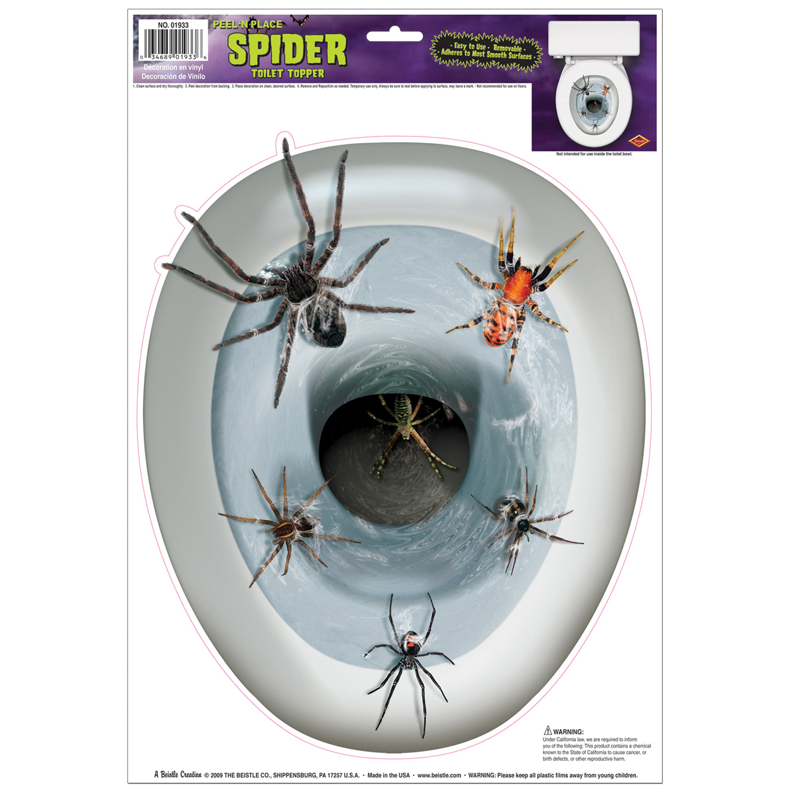12" x 17" Spider Creepy Toilet Topper Static Cling Decal