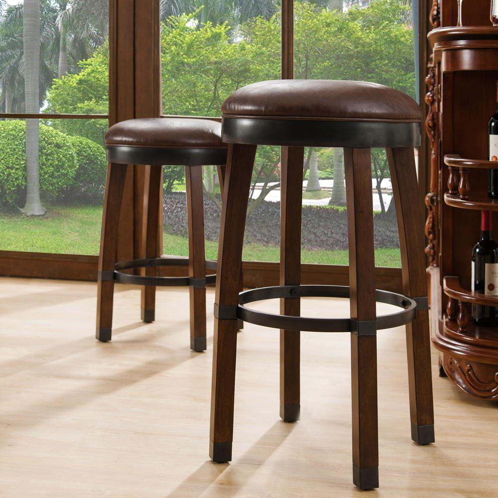 Leick Sienna Wood Cask Stave Counter Height Stool w/Sable Faux Leather ...