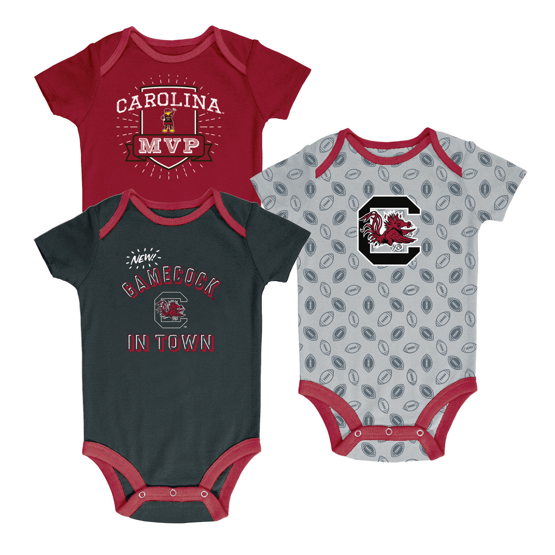 NCAA Infant Boys’ 3pc. Bodysuits - South Carolina Gamecocks