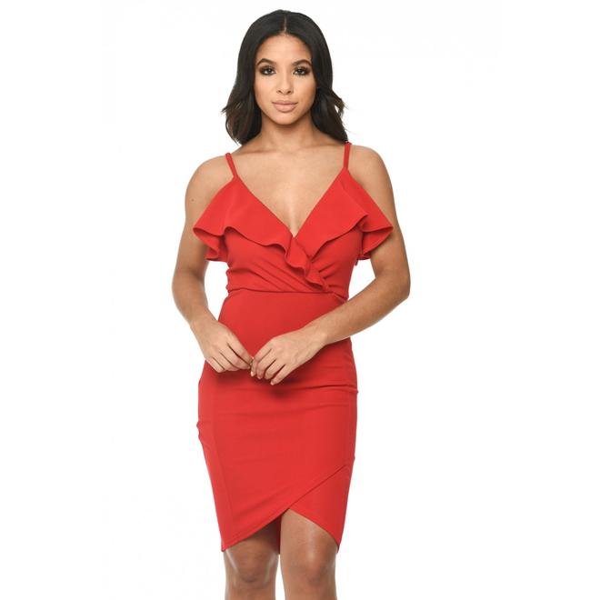 AX Paris Women's Wrap Top Dress With Ruffle Detail - Online Exclusive