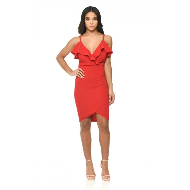 AX Paris Women's Wrap Top Dress With Ruffle Detail - Online Exclusive
