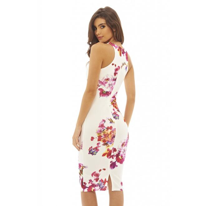 AX Paris Women's Floral Printed Bodycon Cream Dress - Online Exclusive