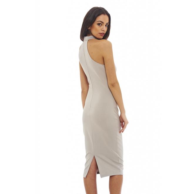 AX Paris Women's Cut Out Neck Midi Grey Dress - Online Exclusive