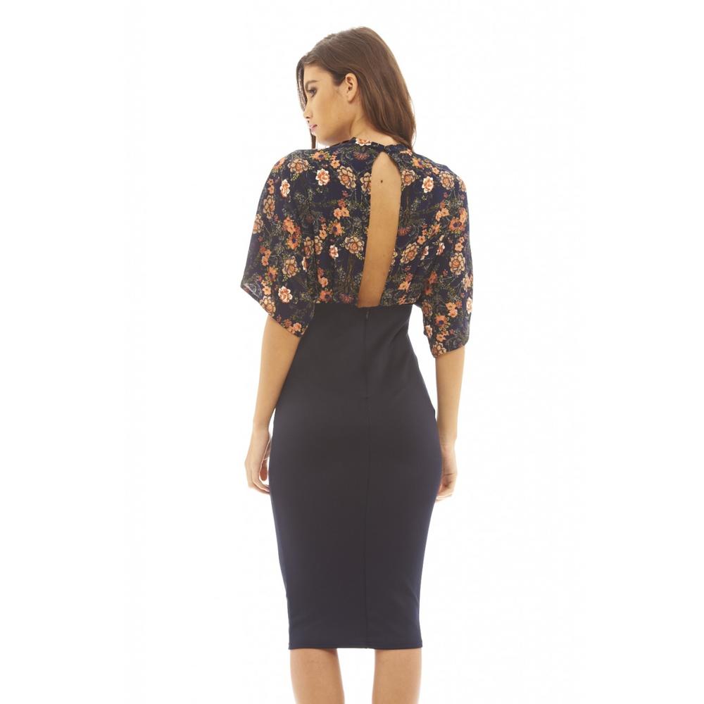 AX Paris Women's Floral Printed 2 In 1 Midi Navy Dress - Online Exclusive