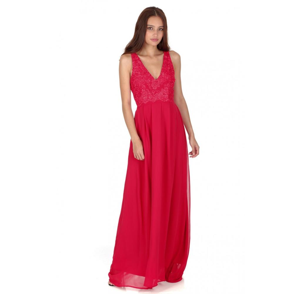 AX Paris Women's Red Lace Detailed Maxi Dress - Online Exclusive