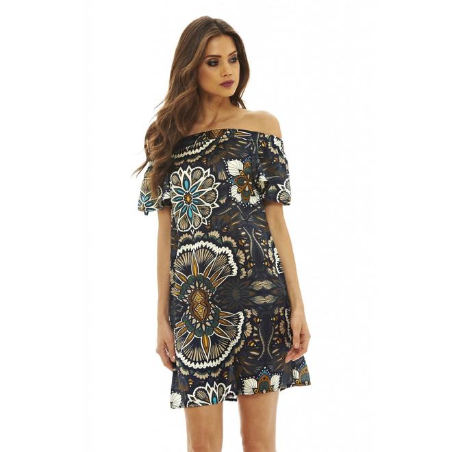 AX Paris Women's Off The Shoulder Printed Navy Dress - Online Exclusive