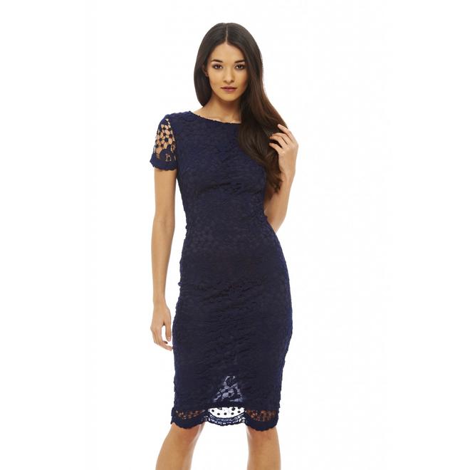 AX Paris Women's Crochet Lace Midi Navy Dress