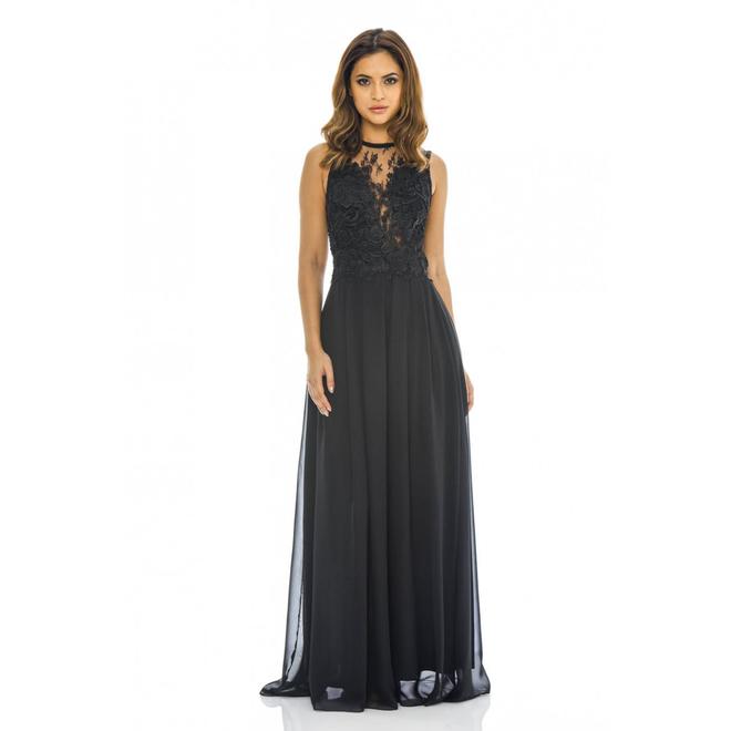 AX Paris Women's Sleeveless Mesh and Lace Gown - Online Exclusive