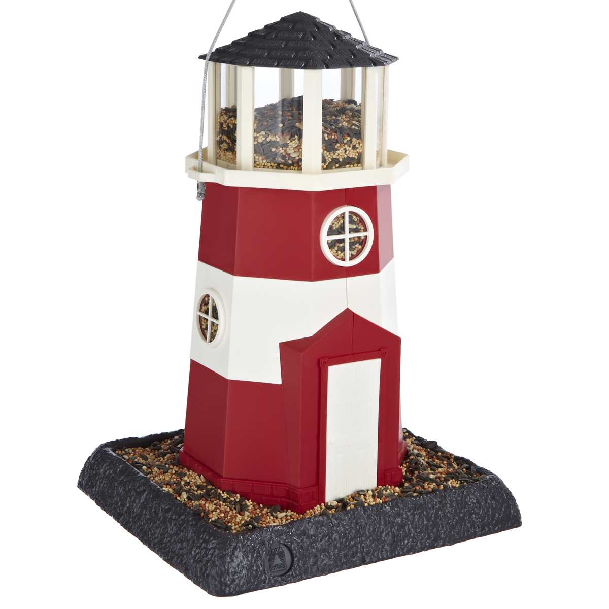 North States Shoreline Lighthouse Bird Feeder, Red/ White