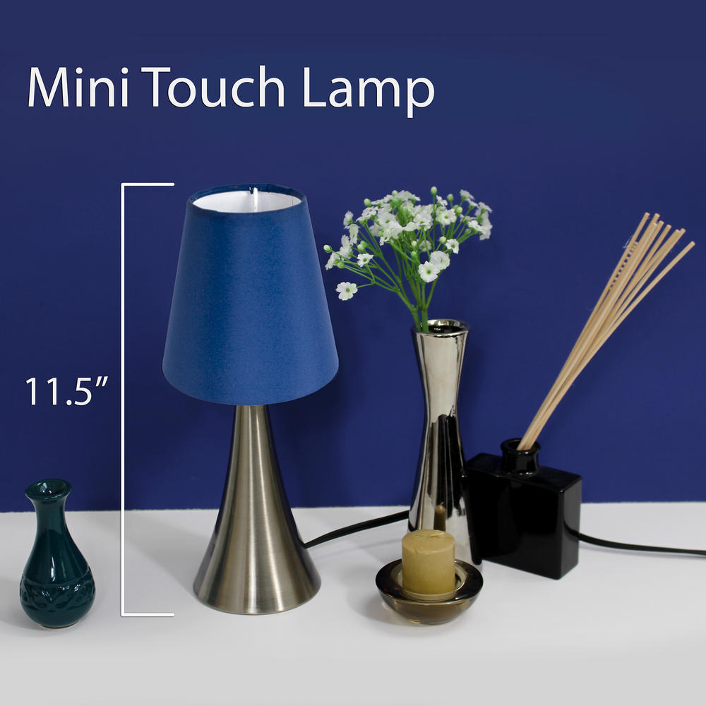 Simple Designs Valencia Two Pack Mini Touch Table Lamp Set with Blue Shades
