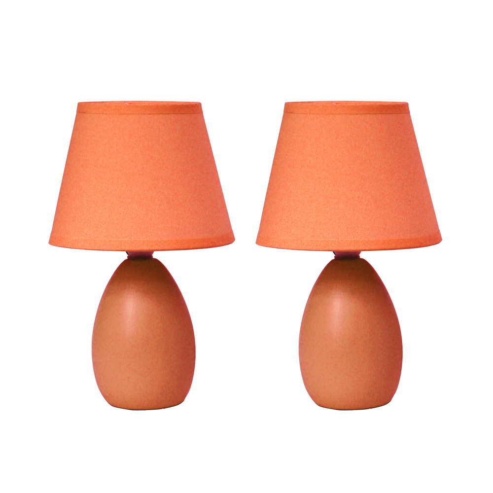 Simple Designs Mini Egg Oval Ceramic Table Lamp 2 Pack Set Orange