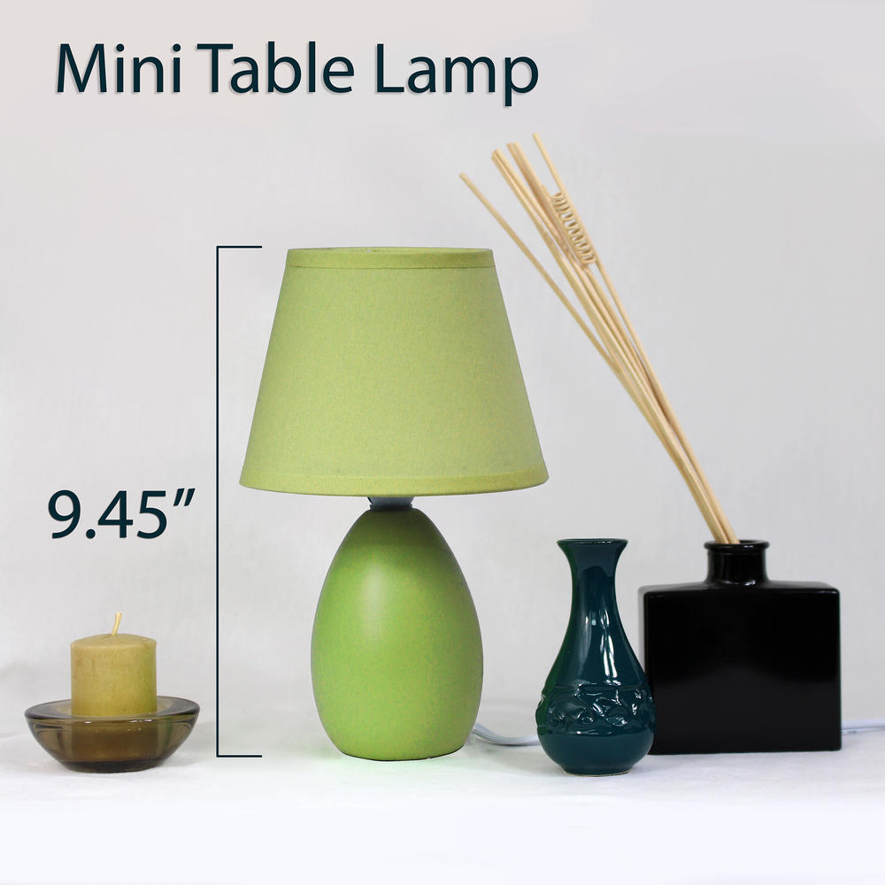 Simple Designs Mini Egg Oval Ceramic Table Lamp 2 Pack Set Green