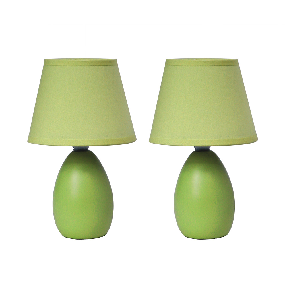 Simple Designs Mini Egg Oval Ceramic Table Lamp 2 Pack Set Green