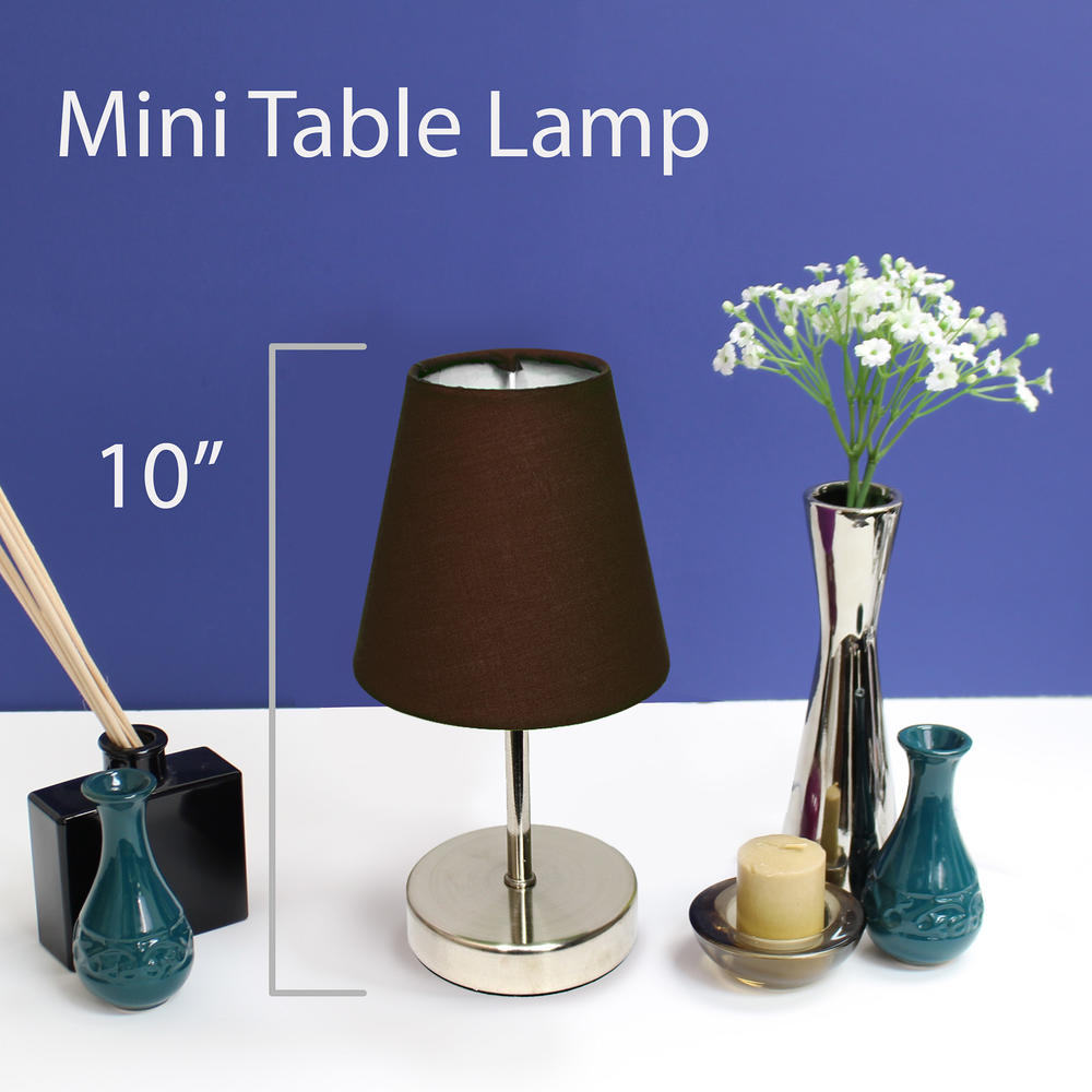 Simple Designs Sand Nickel Mini Basic Table Lamp with Brown Fabric ...