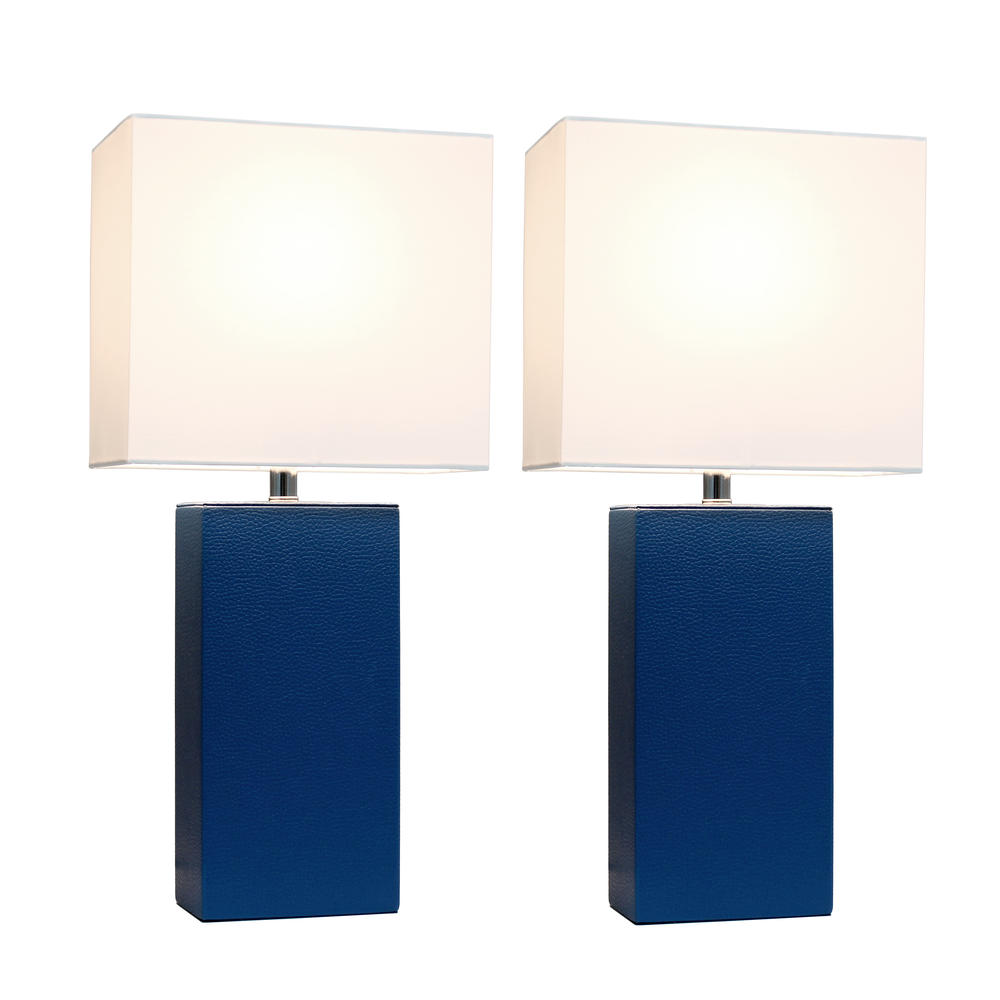 Elegant Designs 2 Pack Modern Leather Table Lamps with White Fabric Shades