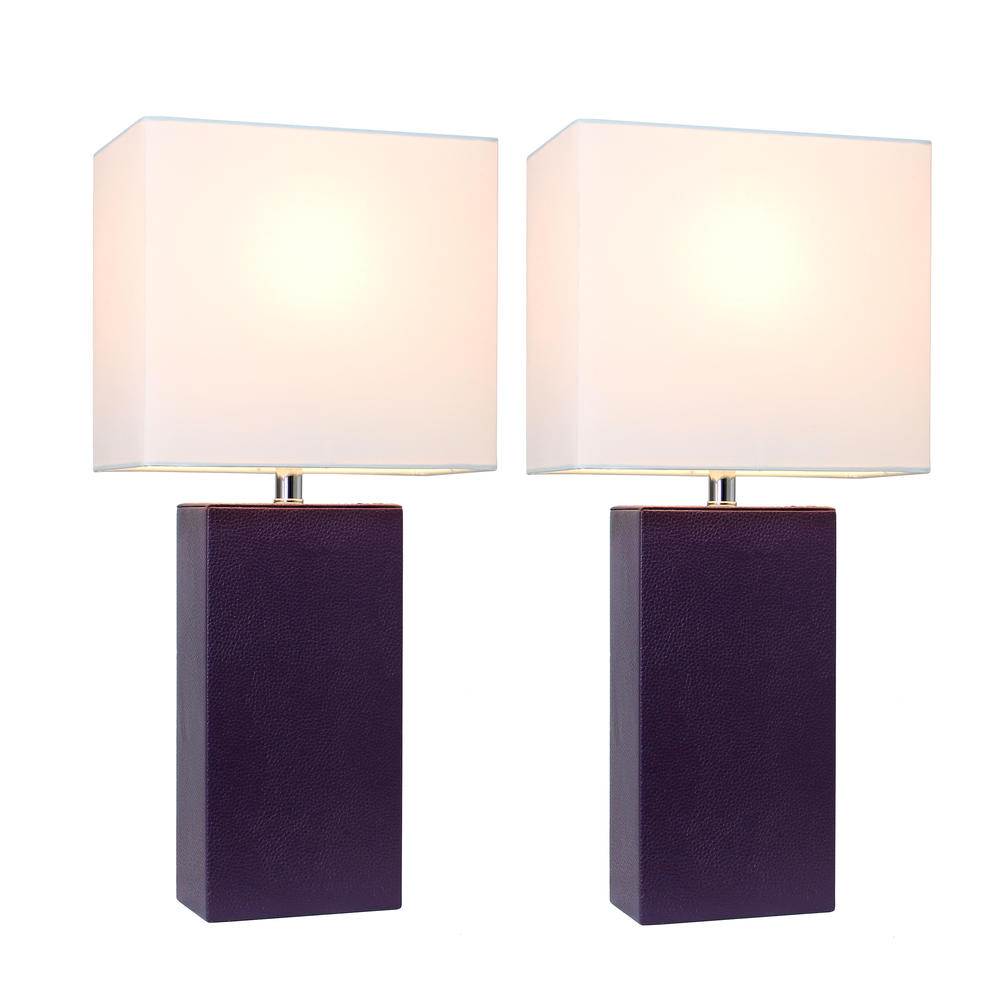 Elegant Designs 2 Pack Modern Leather Table Lamps with White Fabric Shades