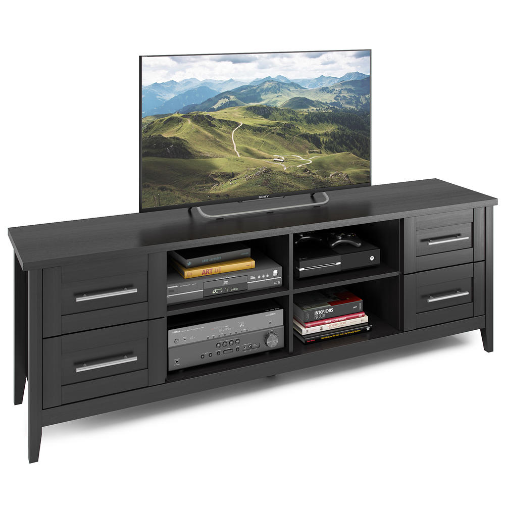 CorLiving Jackson Extra Wide TV Bench in Black Wood Grain Finish, For ...