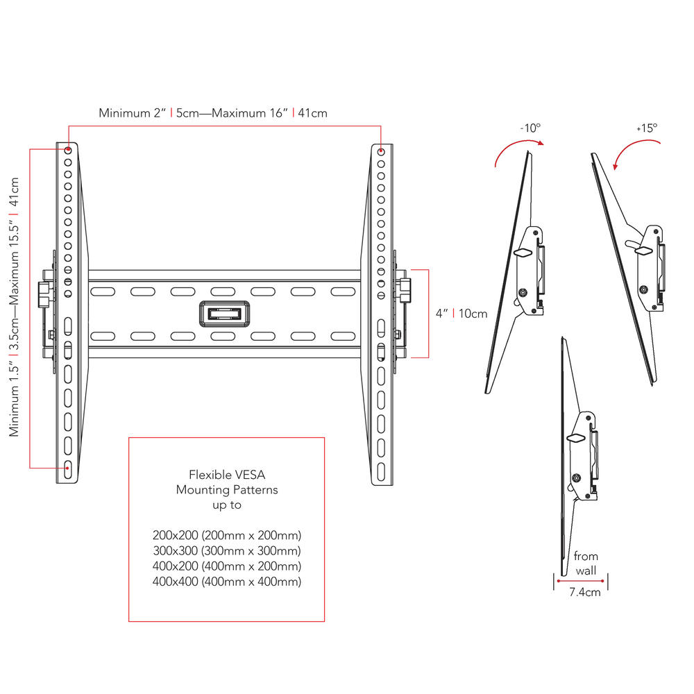 CorLiving MPM-514-M Tilting, Low-Profile Wall Mount for 26" - 65" TVs
