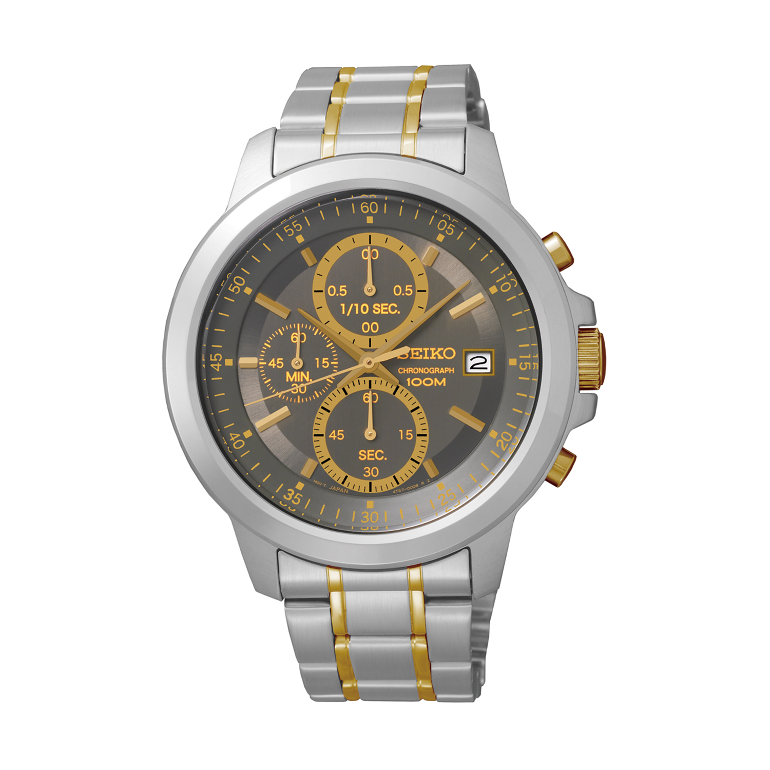 Seiko Mens Two Tone Charcoal Dial Chronograph Watch