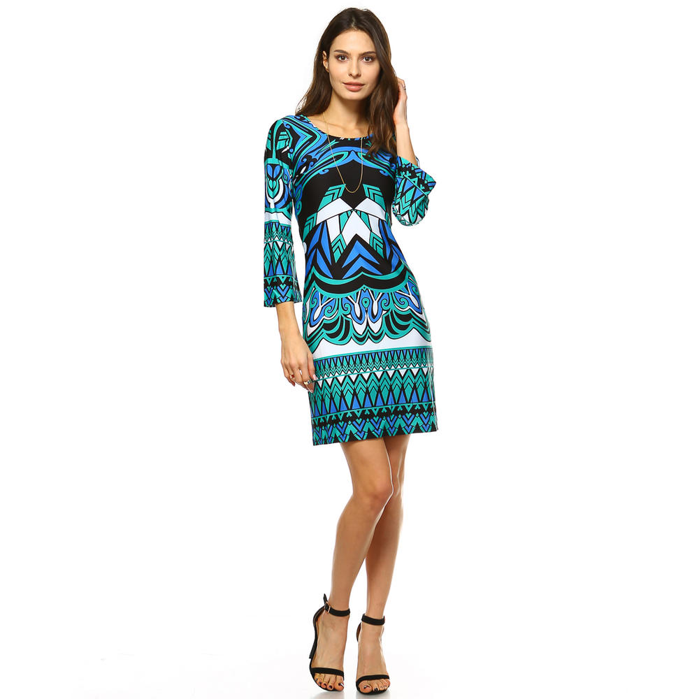 White Mark Women's Long Sleeve Printed Dress