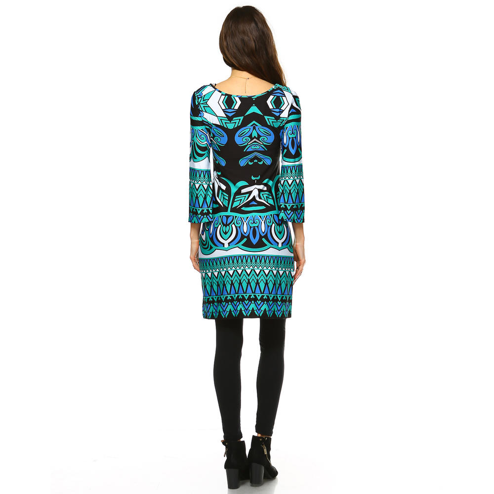 White Mark Women's Long Sleeve Printed Dress
