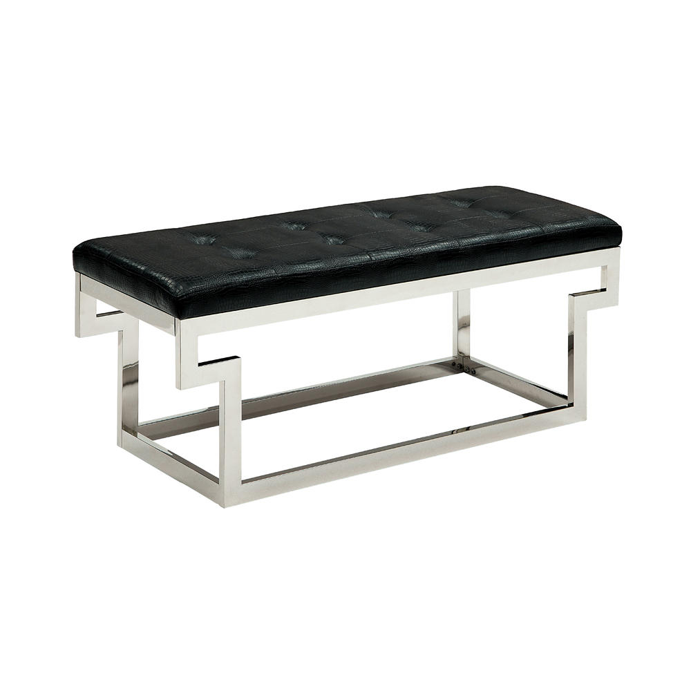 Furniture of America Della Black Faux Leather Small Chrome Bench