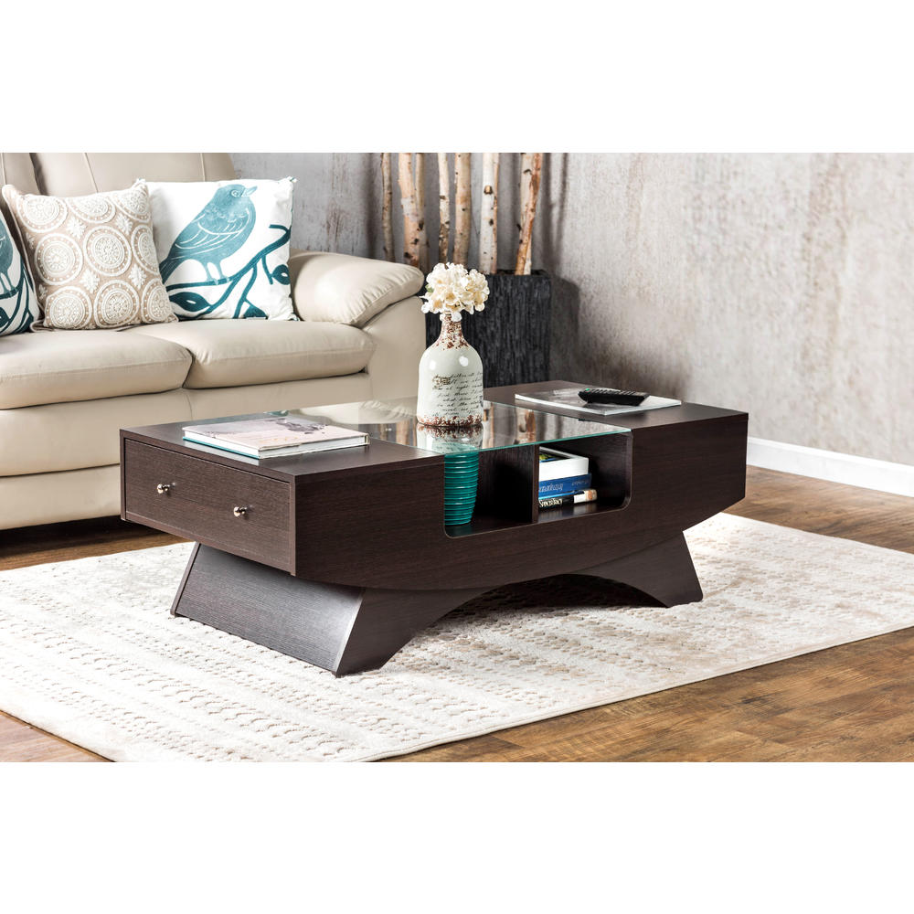 Furniture of America Drexa Glass Insert Storage Coffee Table