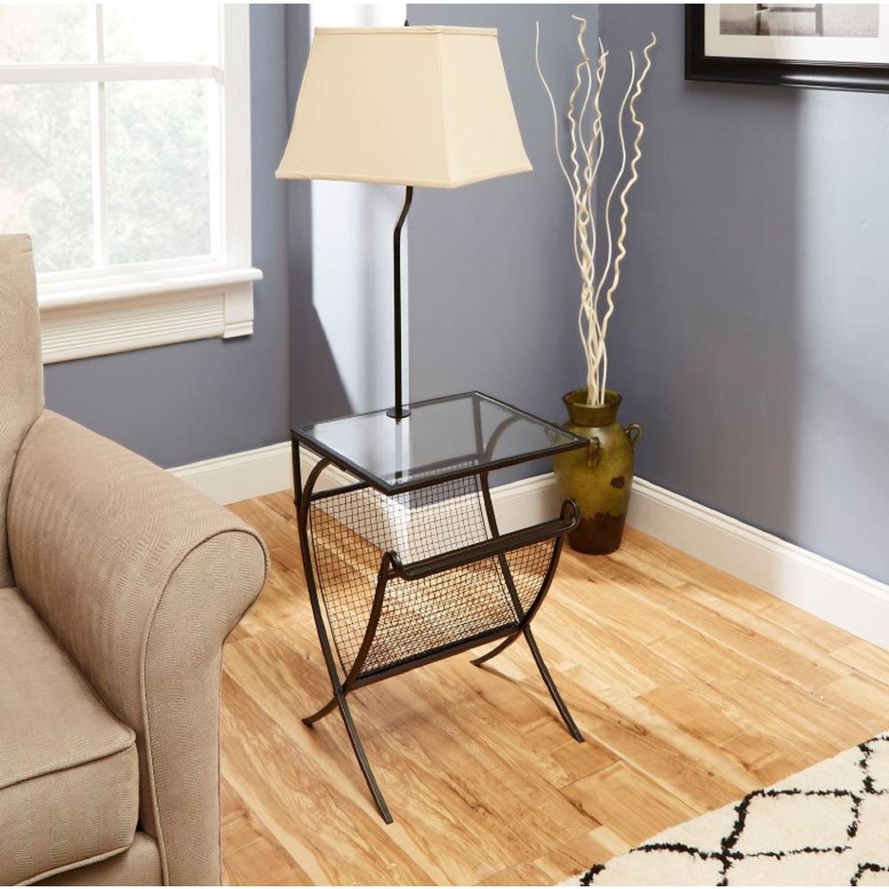 Floor Lamp with Glass Table and Magazine Rack