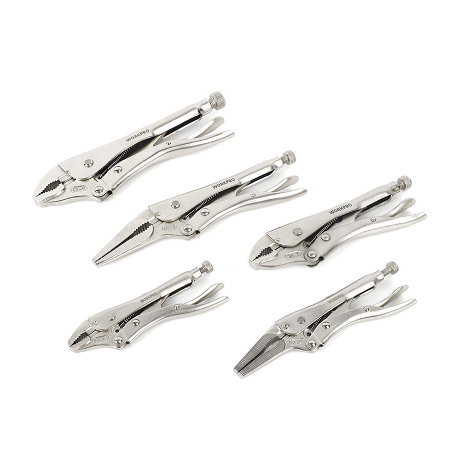 WORKPRO 5pc. Curved Jaw and Long Nose Locking Plier Set