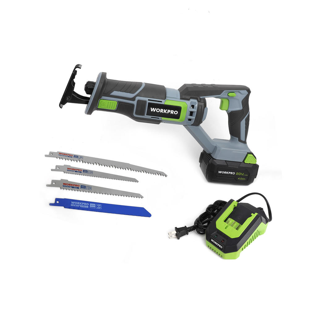 WORKPRO Cordless Reciprocating Saw, 20V 4.0Ah Battery, 4 Saw Blades for ...