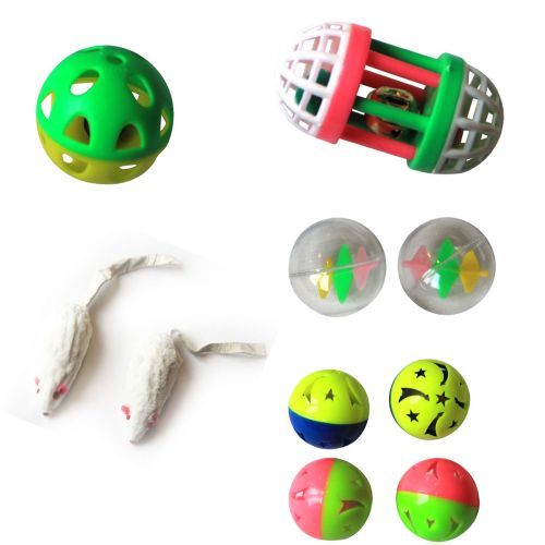 Iconic Pet - Fur mice, Plastic Roller & Plastic Balls - Set of 5