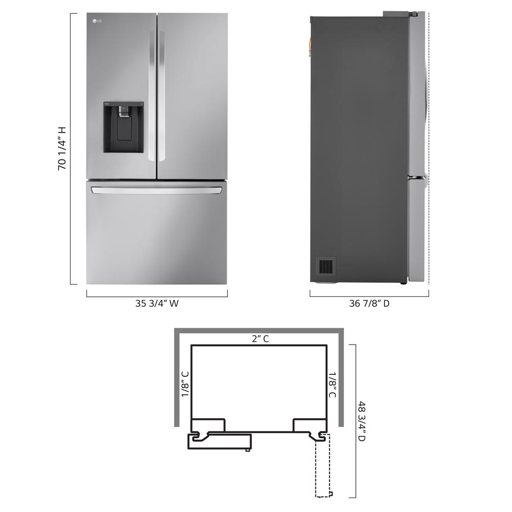 LG LRFXS3106S 30.7 cu. ft. Standard-Depth MAX French-Door Refrigerator ...