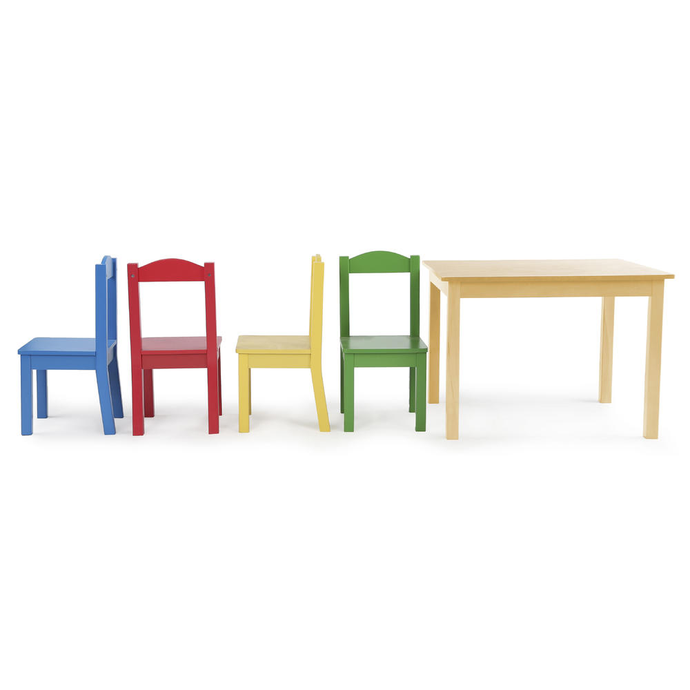 Tot Tutors Kids Wood Table and 4 Chairs Set, Natural/Primary (Primary ...