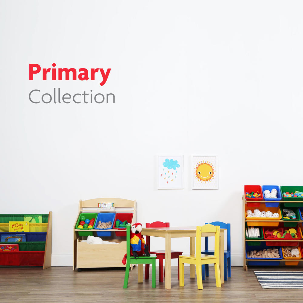 Tot Tutors Kids Wood Table and 4 Chairs Set, Natural/Primary (Primary ...