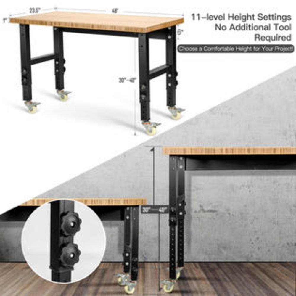 Costway 48" x 24" Bamboo Top Workbench w/ Casters