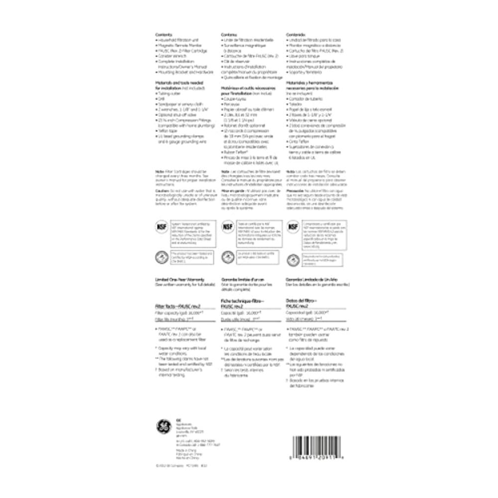 GE GXWH20S Standard Flow Whole Home Filtration System