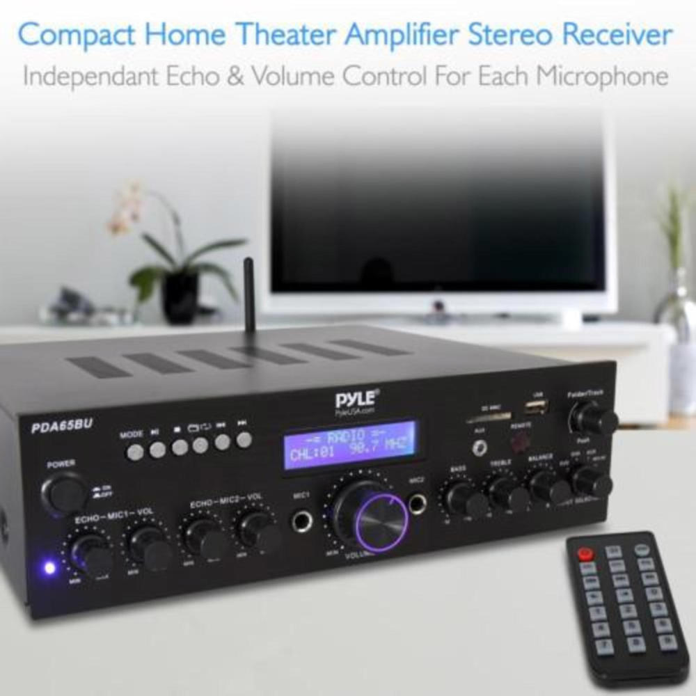 Pyle PDA65BU Compact Home Theater Amplifier Stereo Receiver - Black
