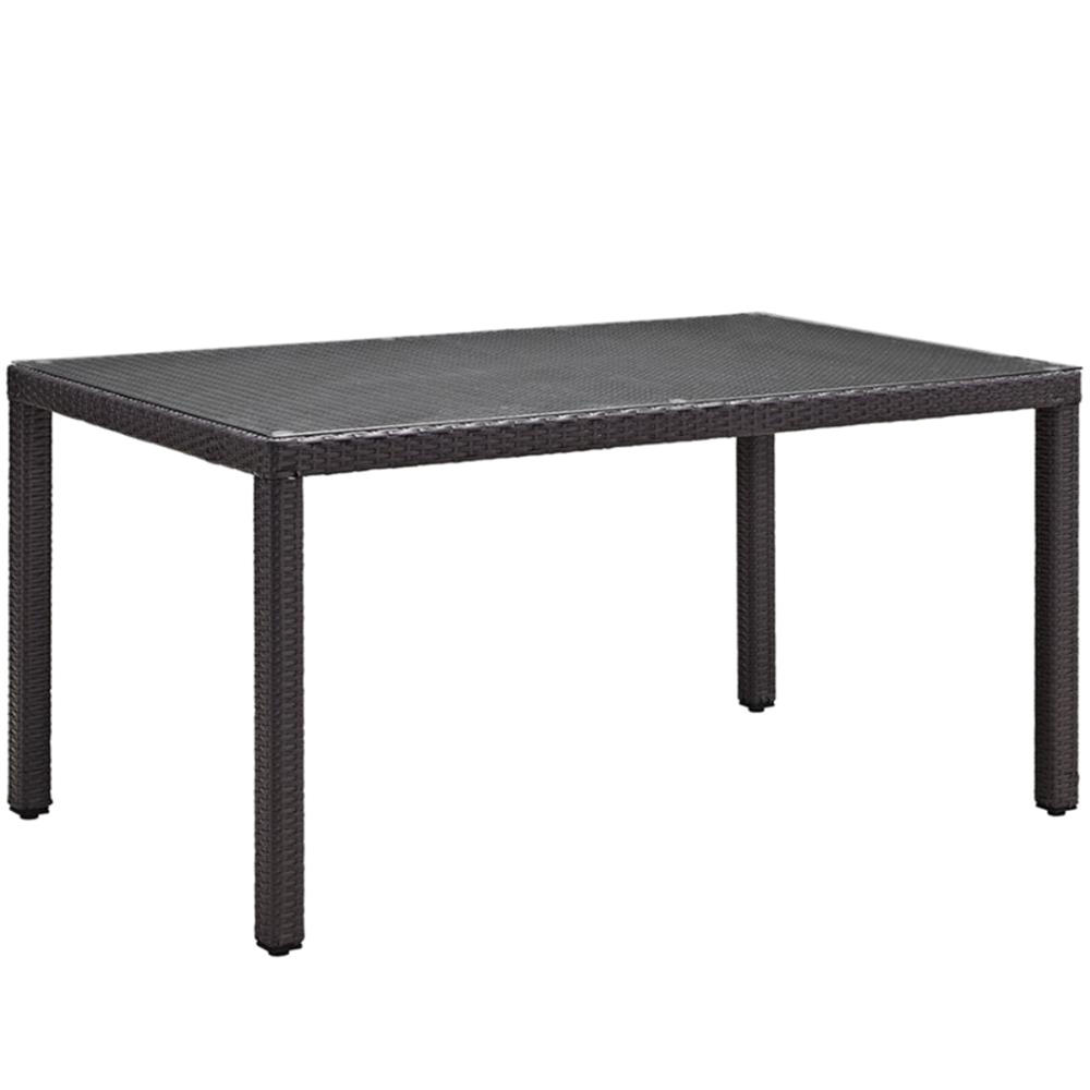 Modway Convene Rectangle Rattan Glass Top Patio Dining Table - Espresso