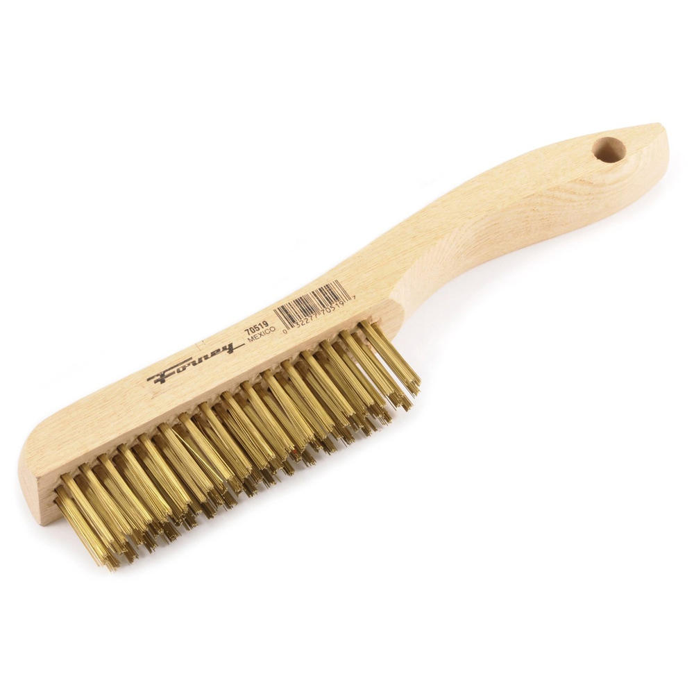 Forney 70519 Brass Wire Scratch Brush with Wood Shoe Handle