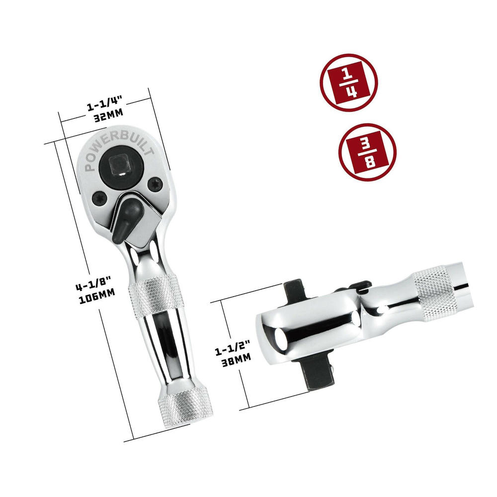 Powerbuilt 1/4" x 3/8" Drive Stubby Dual Head Ratchet Wrench