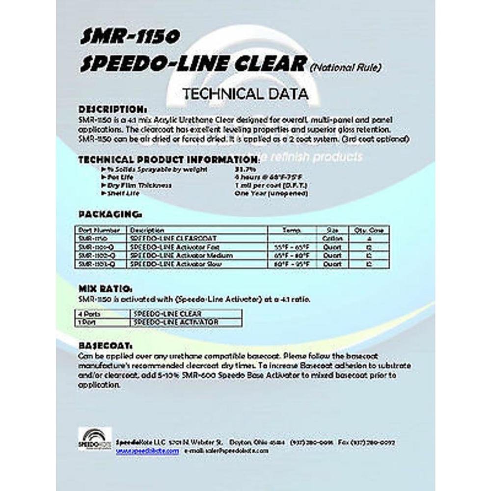 Speedokote Clear Coat 2K Acrylic Urethane Clearcoat Slow Kit