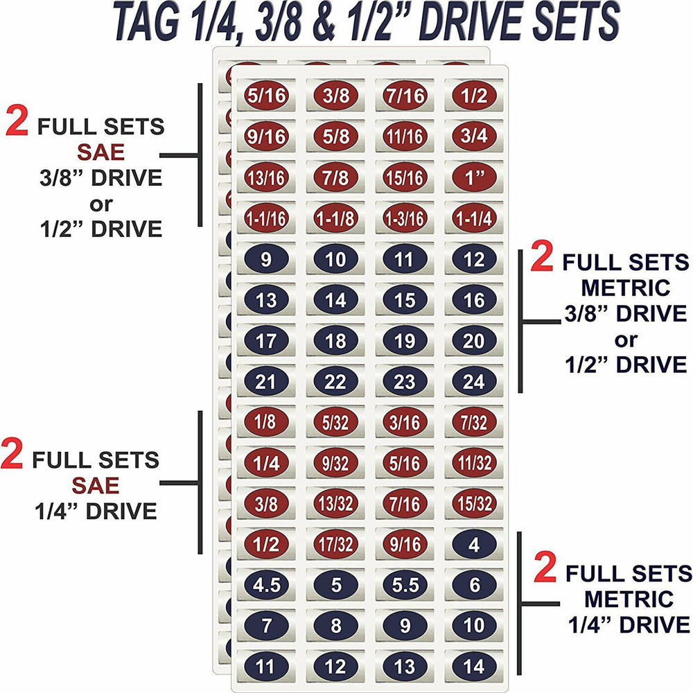 SteelLabels 120pc. Metric and SAE Chrome Socket Labels - Blue