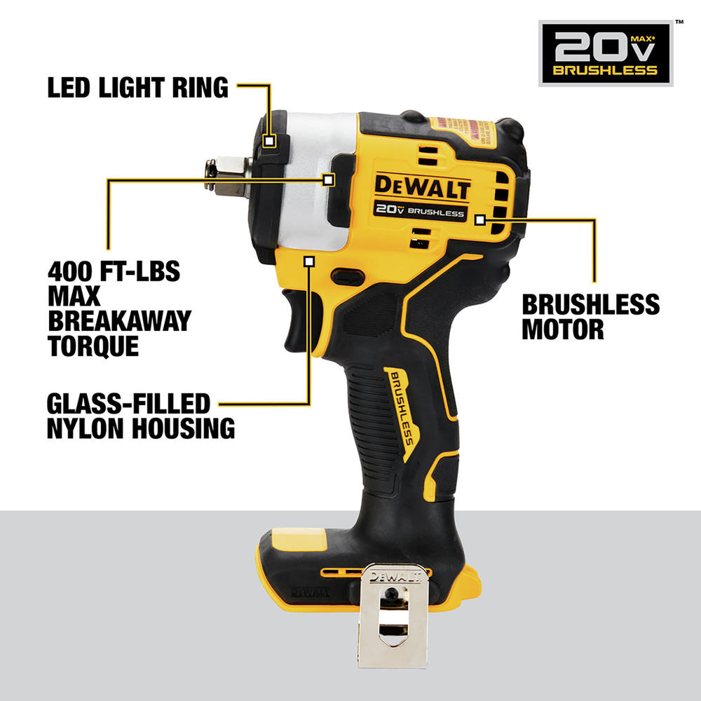 DeWalt DCF911B 20V MAX Brushless Lithium-Ion 1/2 in. Cordless Impact Wrench with Hog Ring Anvil ...