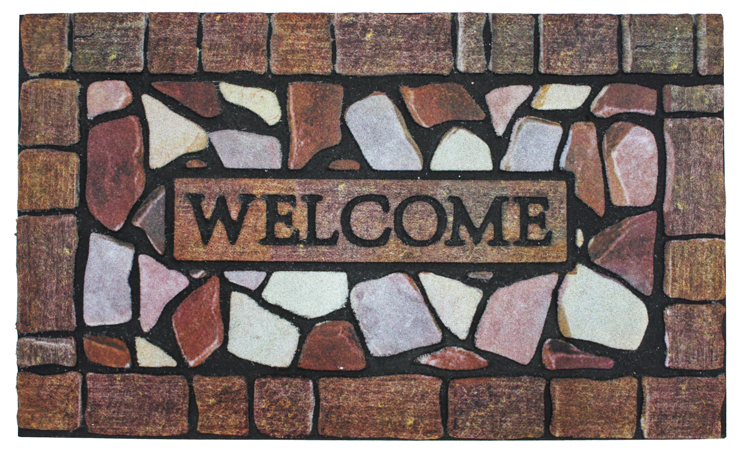 J & M HOME FASHIONS Welcome Stones Printed Flocked Doormat